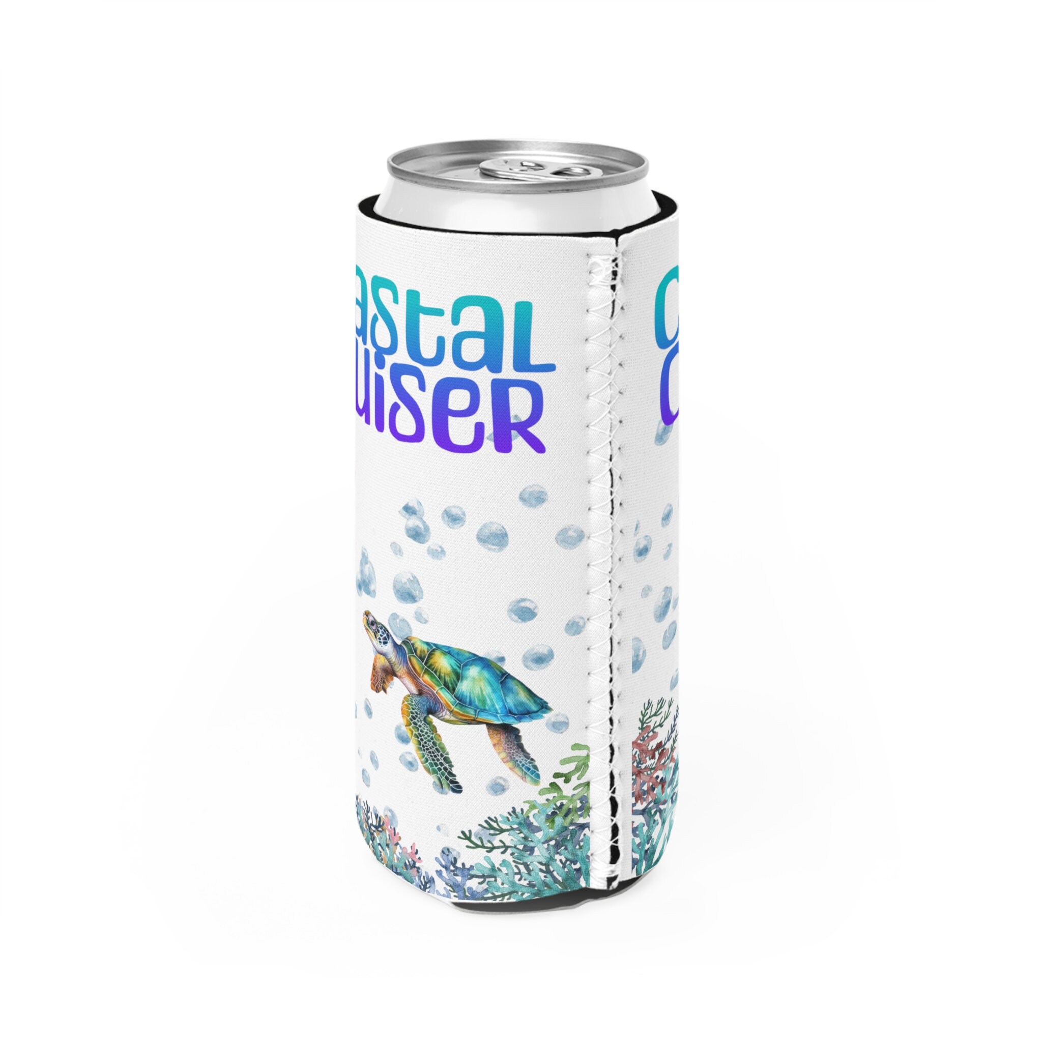 Coastal Cruiser Sea Turtle Slim Can Cooler | Sea Turtle Koozie ...