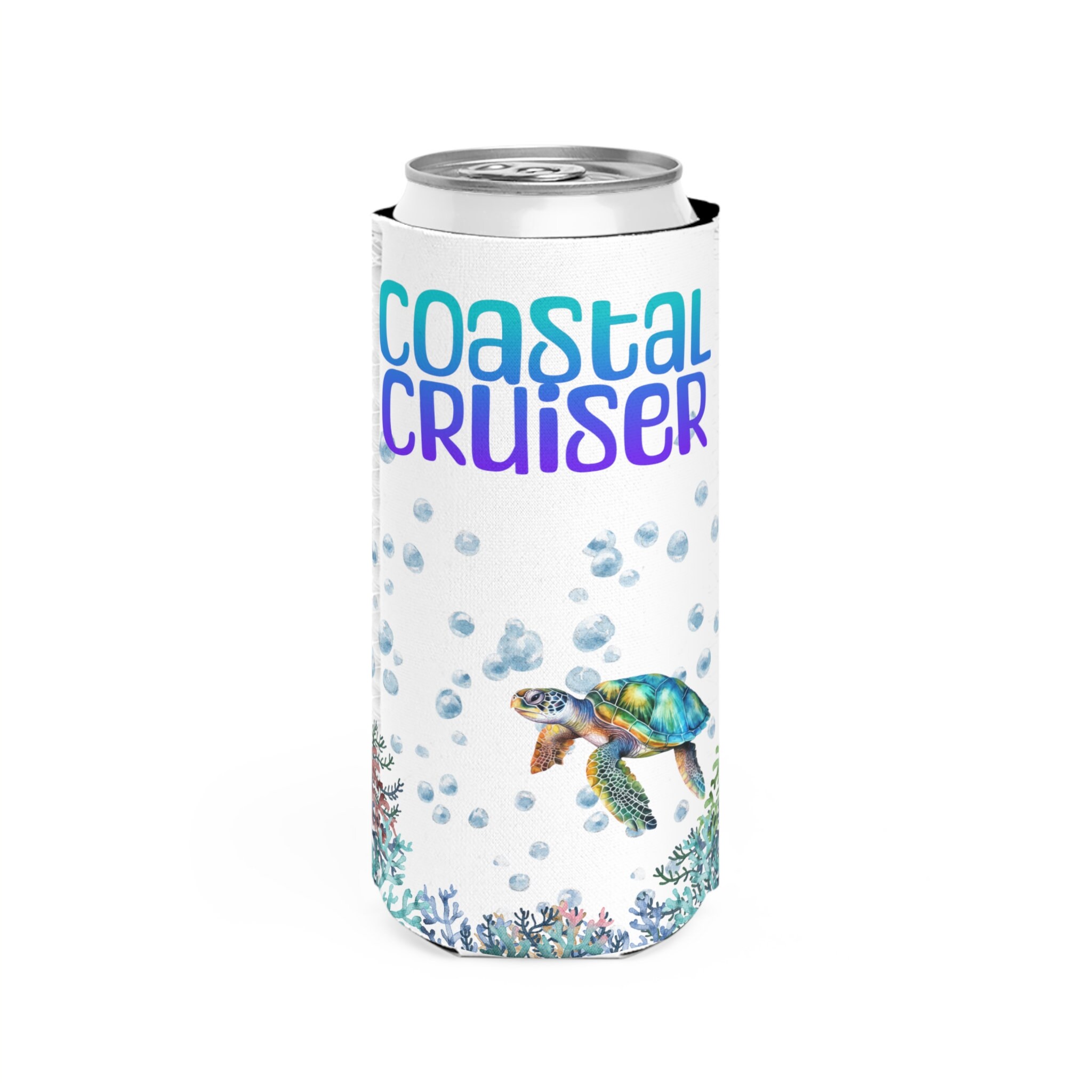 Coastal Cruiser Sea Turtle Slim Can Cooler | Sea Turtle Koozie ...