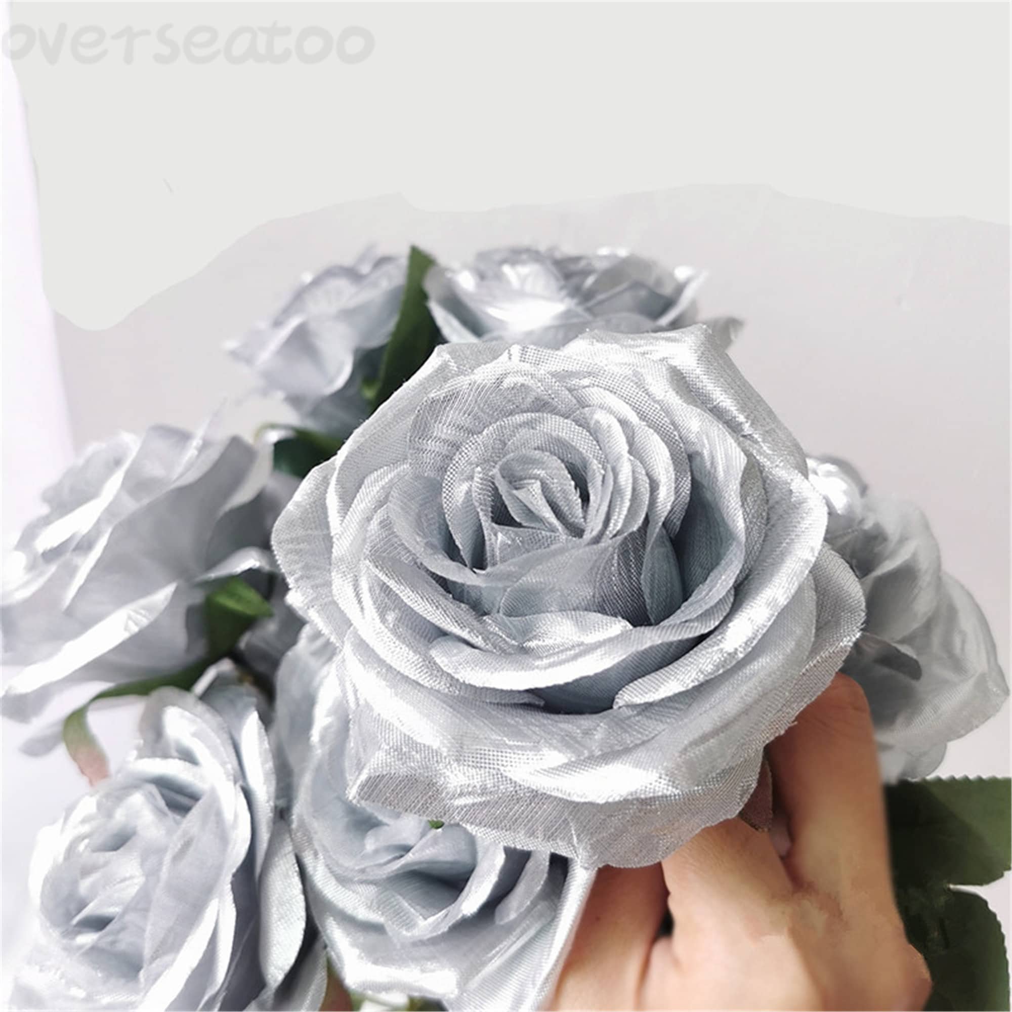 10 Heads Silver Rose Bouquet Metallic Flower Silver Wedding - Etsy
