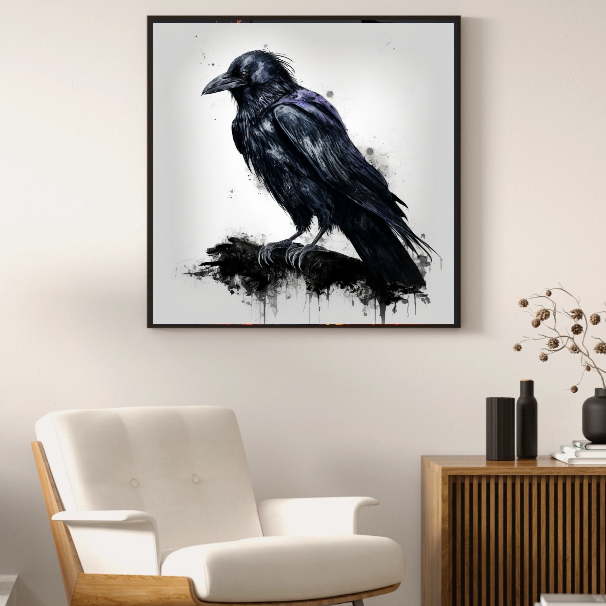 Printable Gothic Raven | Gothic Raven Art |sketched Raven Wall Art - Etsy
