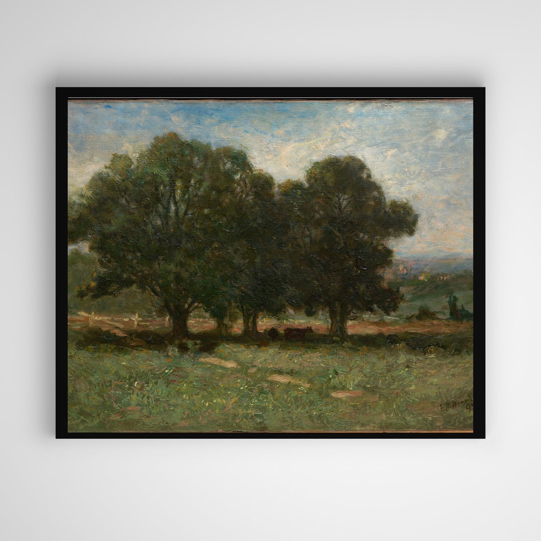 Vintage Trees Oil Painting Art Print | Rustic Landscape (digital ...