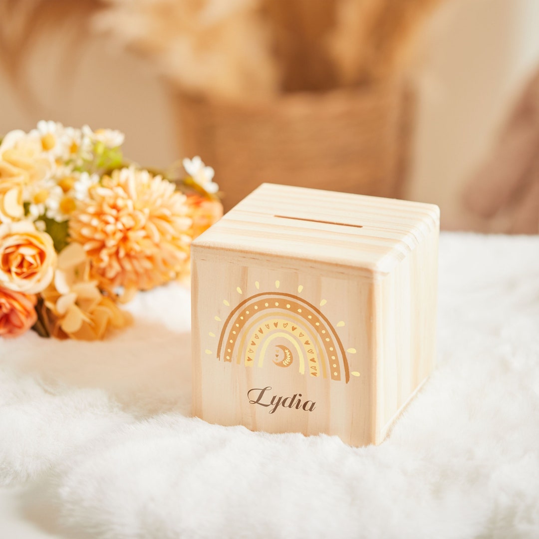Custom Money Box, Rainbow Money Box Girl, Personalized Wooden Piggy ...