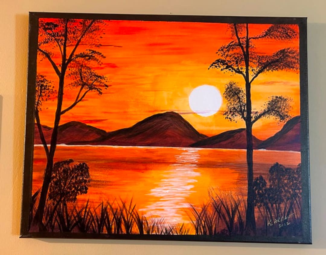 Original Acrylic Orange Sunrise Painting - Etsy