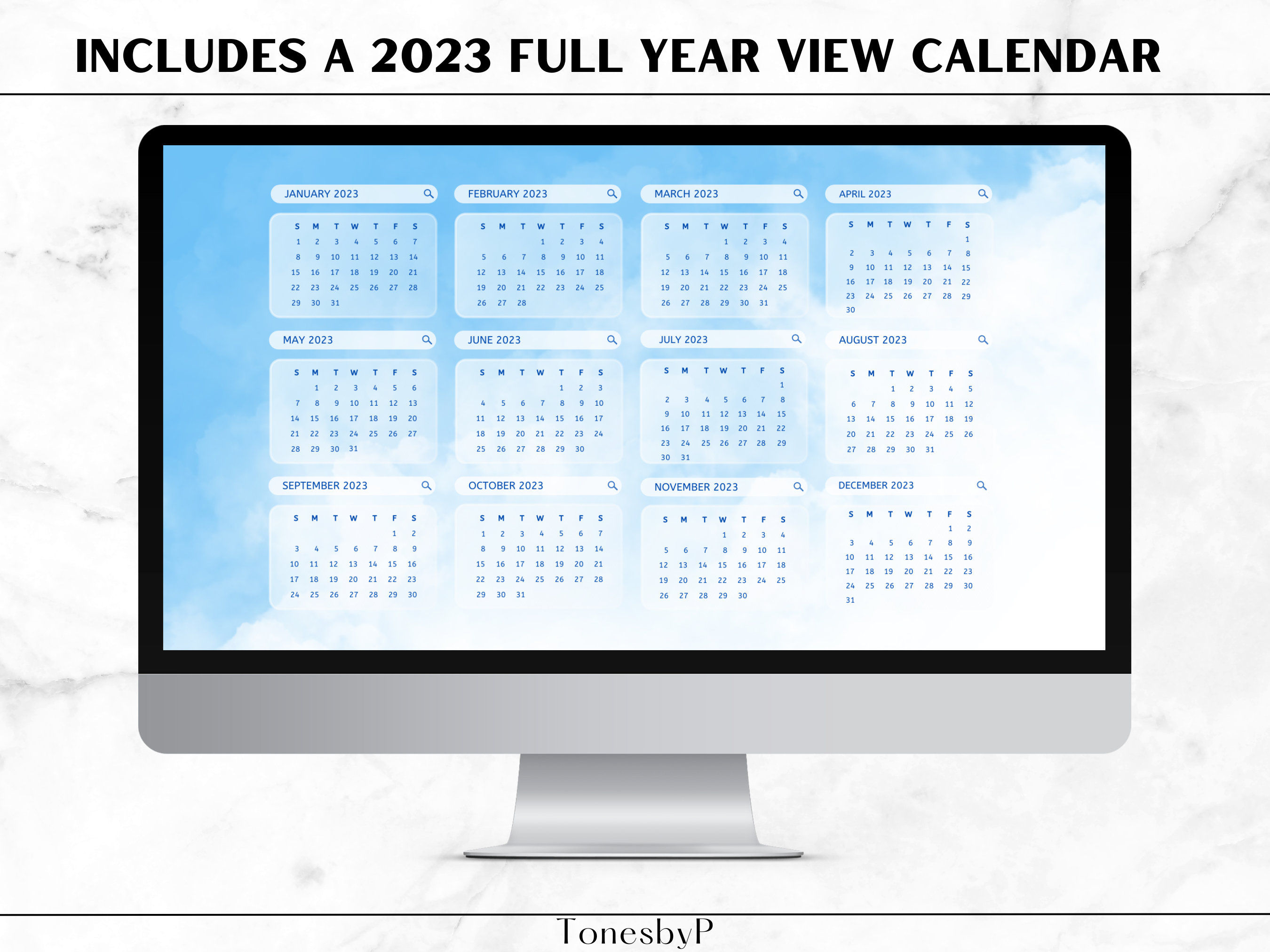 2023 Monthly Desktop Calendar Wallpaper Blue Computer Background Nature ...