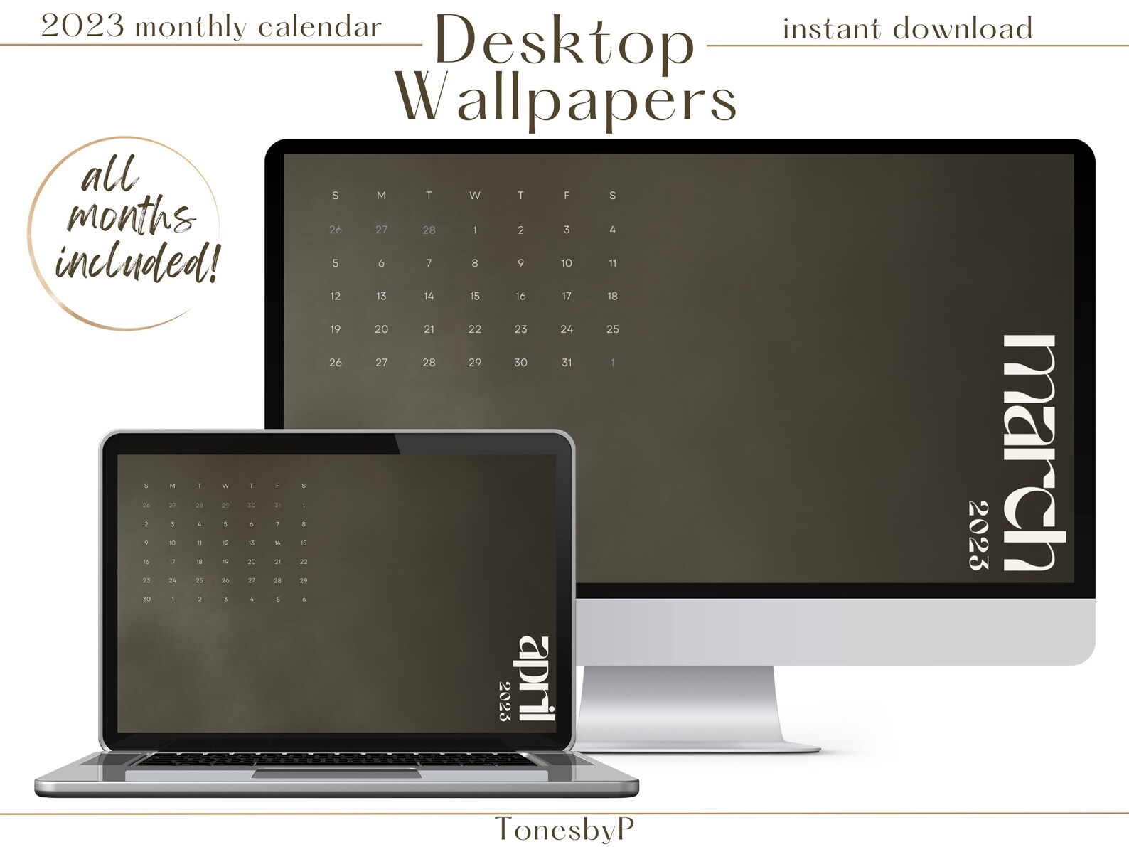 2023 Monthly Desktop Calendar Wallpaper, Minimalist Desktop Calendar ...