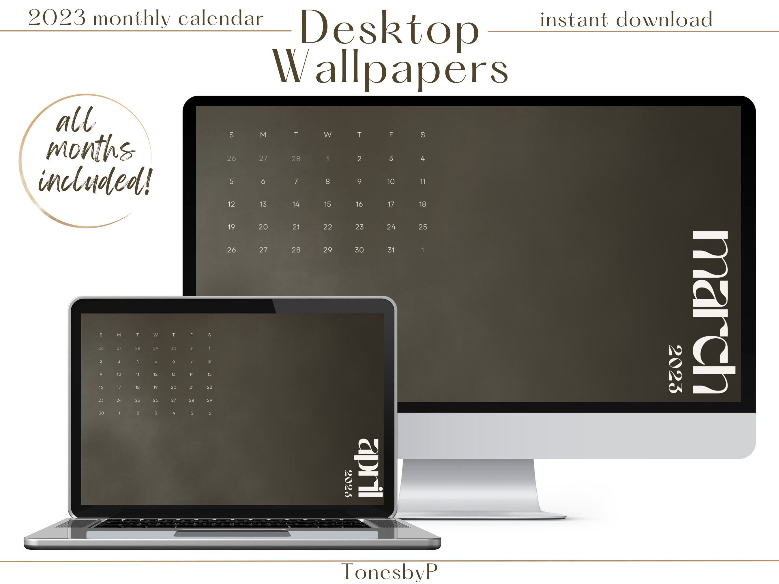 2023 Monthly Desktop Calendar Wallpaper, Minimalist Desktop Calendar ...