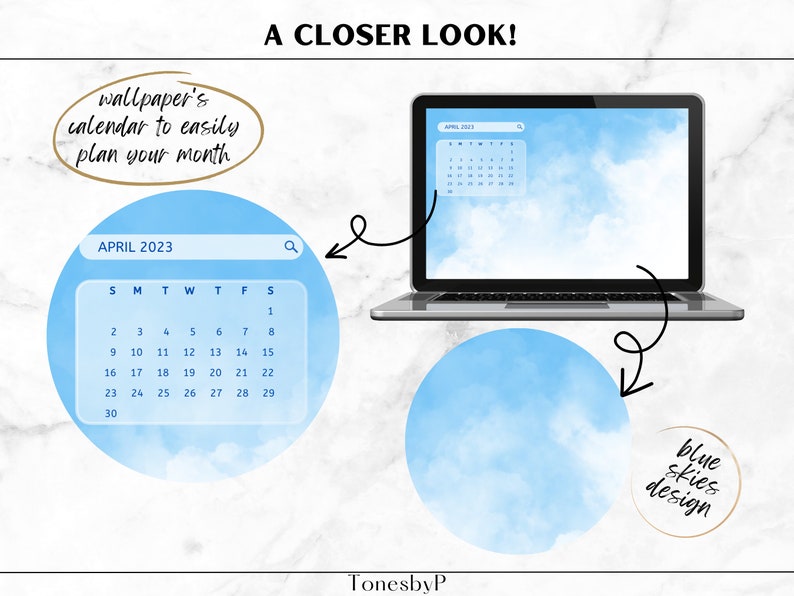 2023 Monthly Desktop Calendar Wallpaper Blue Computer Background Nature ...