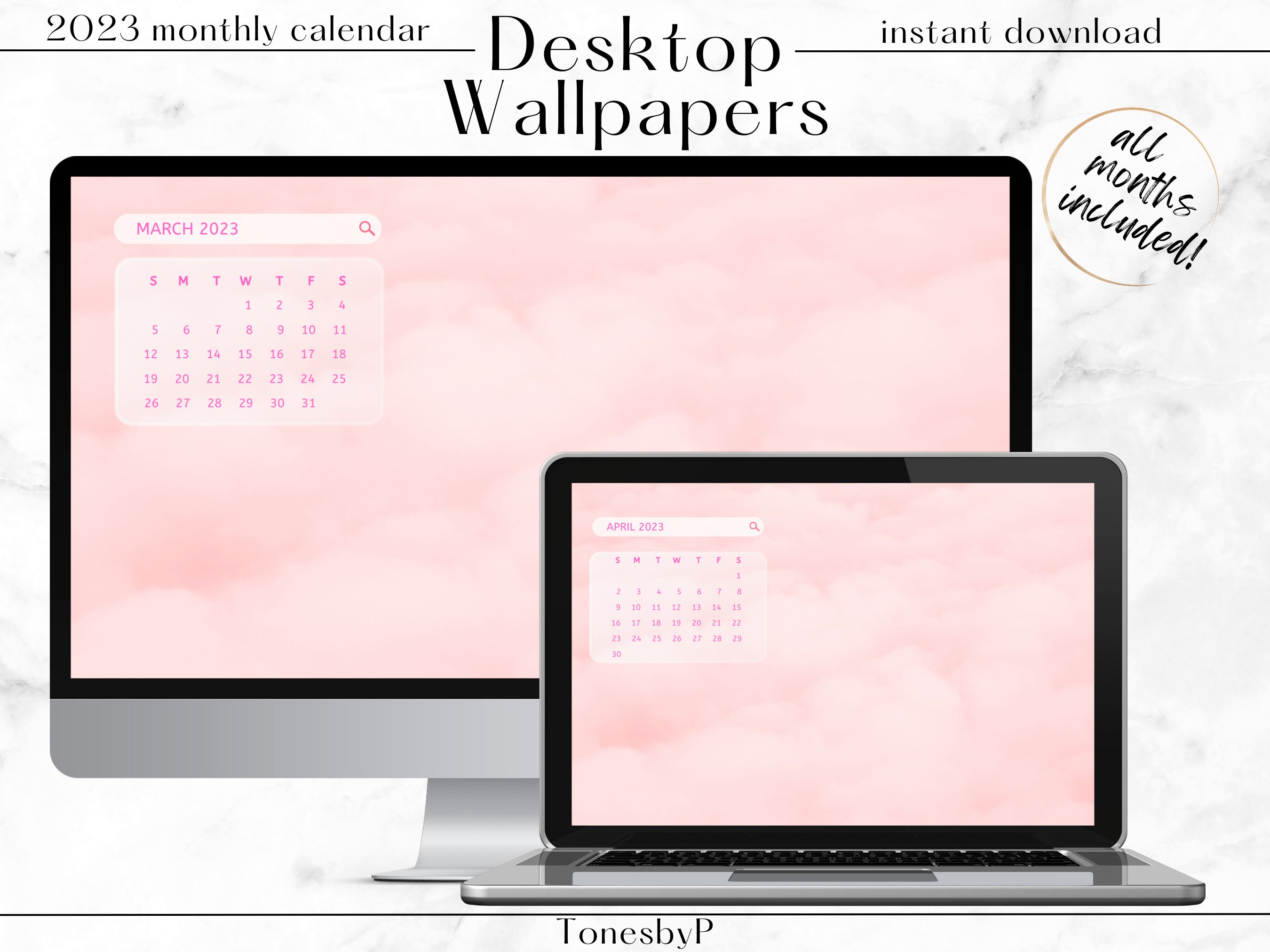2023 Monthly Desktop Calendar Wallpaper, Pink Sky Desktop Calendar ...