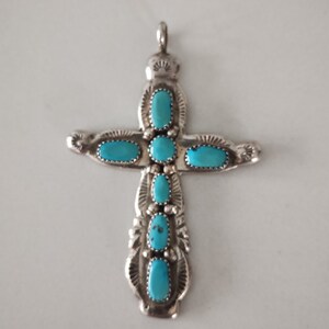 Vintage Native American Zuni Turquoise Cross Pendant - Sterling Silver ...