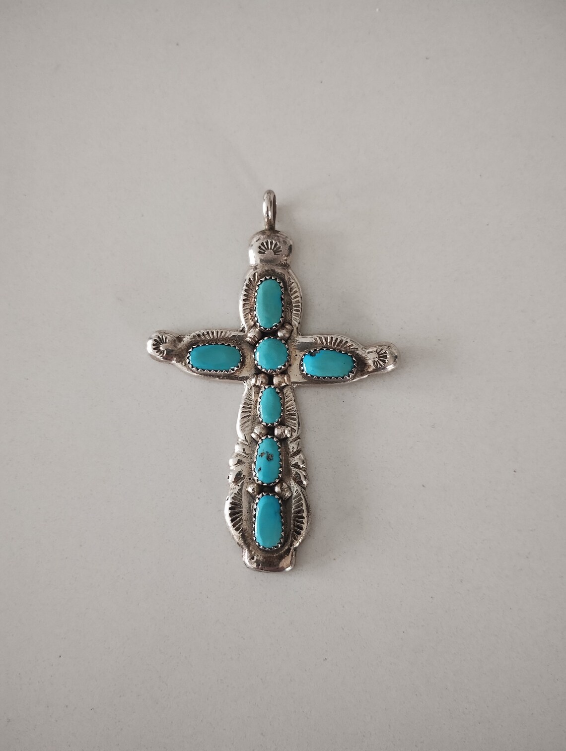 Vintage Native American Zuni Turquoise Cross Pendant - Sterling Silver ...