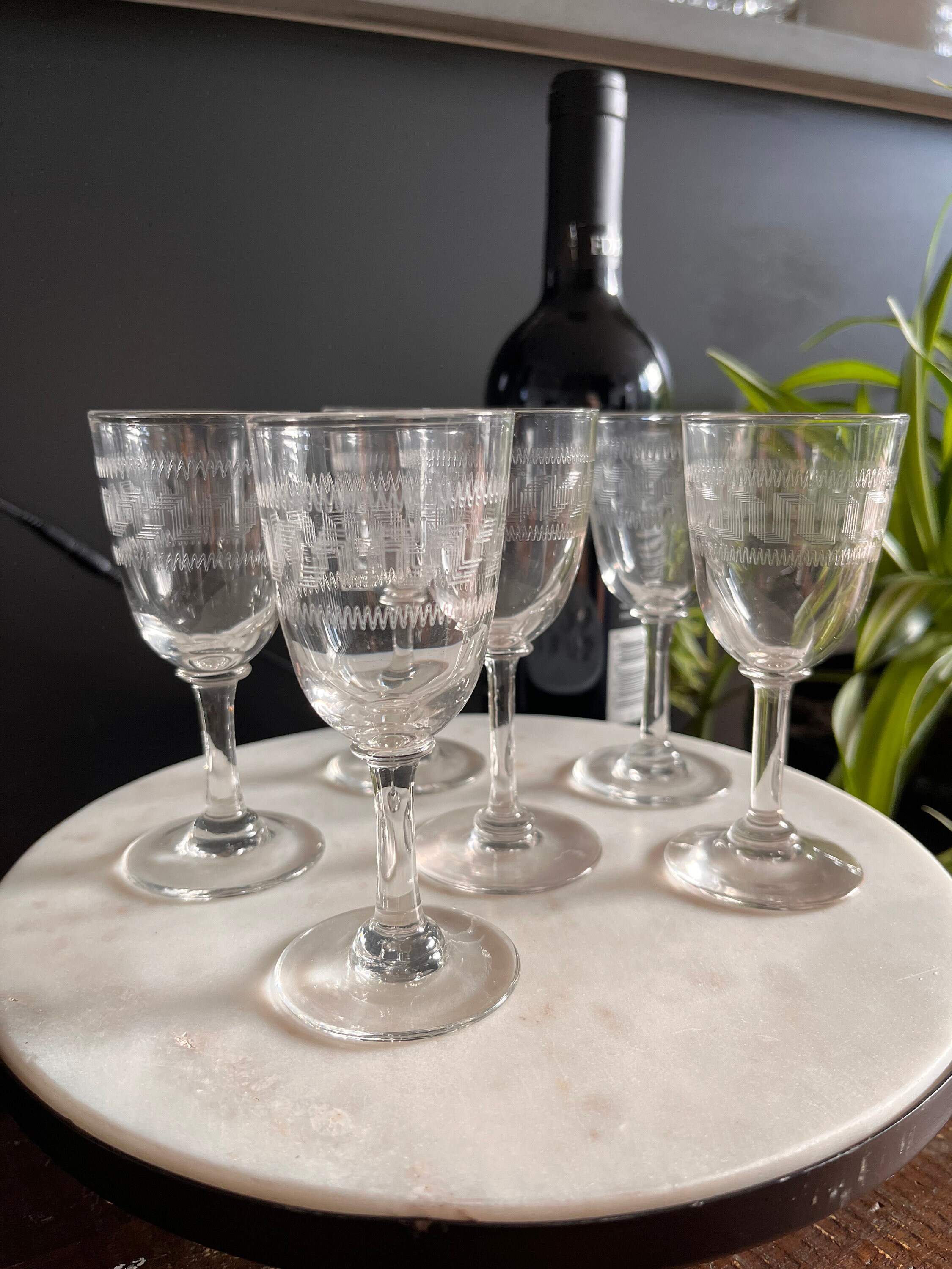 Antique Edwardian Etched Greek Key Port/sherry Glasses - Etsy