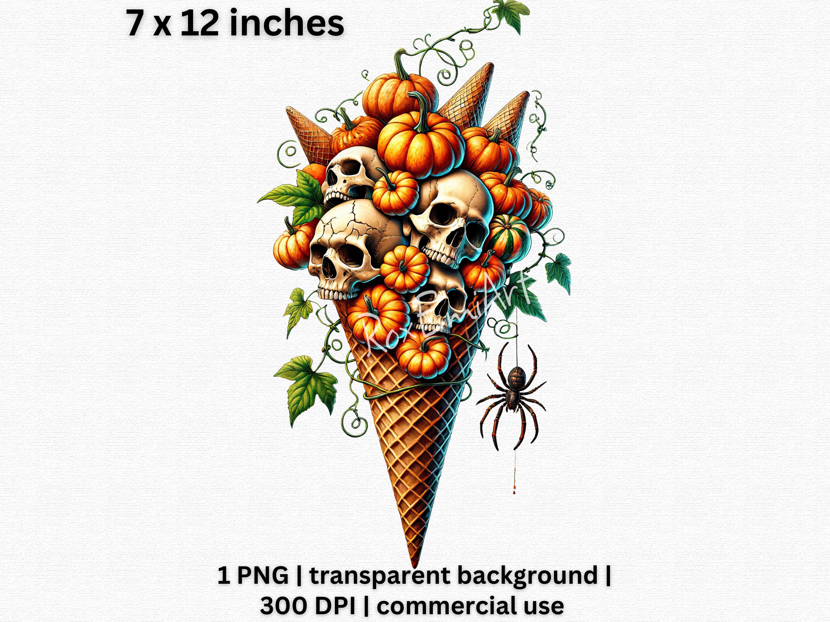 Spooky Halloween Clipart, Skull & Pumpkin Gothic Ice Cream Cone PNG ...