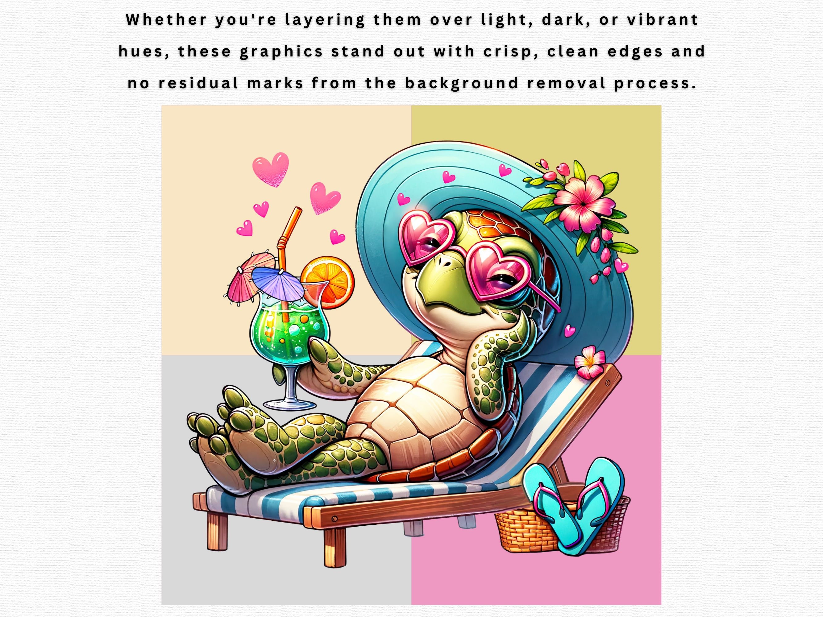 Chic Beach Sea Turtle Clipart, Whimsical Animal PNG, Vibrant Vacation ...