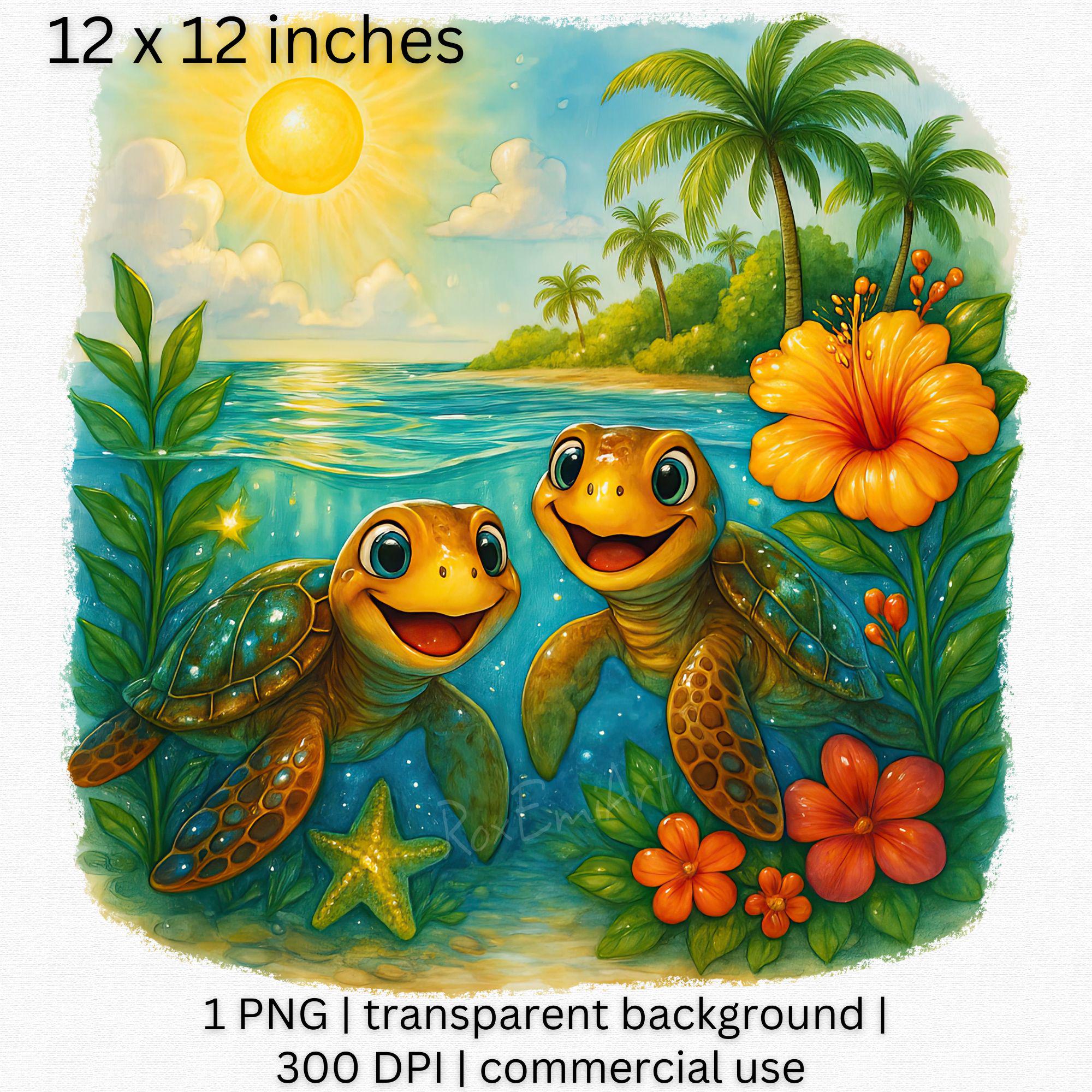 Cute Sea Turtles Clipart, Tropical Beach Art, Cute Ocean Animal Png ...