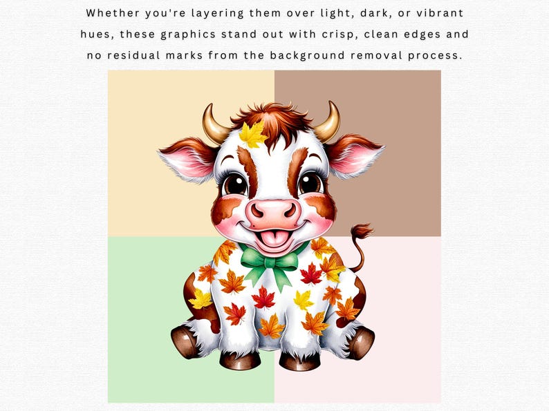 Cute Autumn Baby Cow Clipart, Cute Fall Farm Animal Clipart, Harvest ...