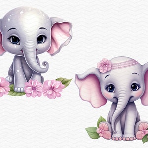 Baby Girl Elephant Watercolor Clipart for Nursery Decor and DIY ...