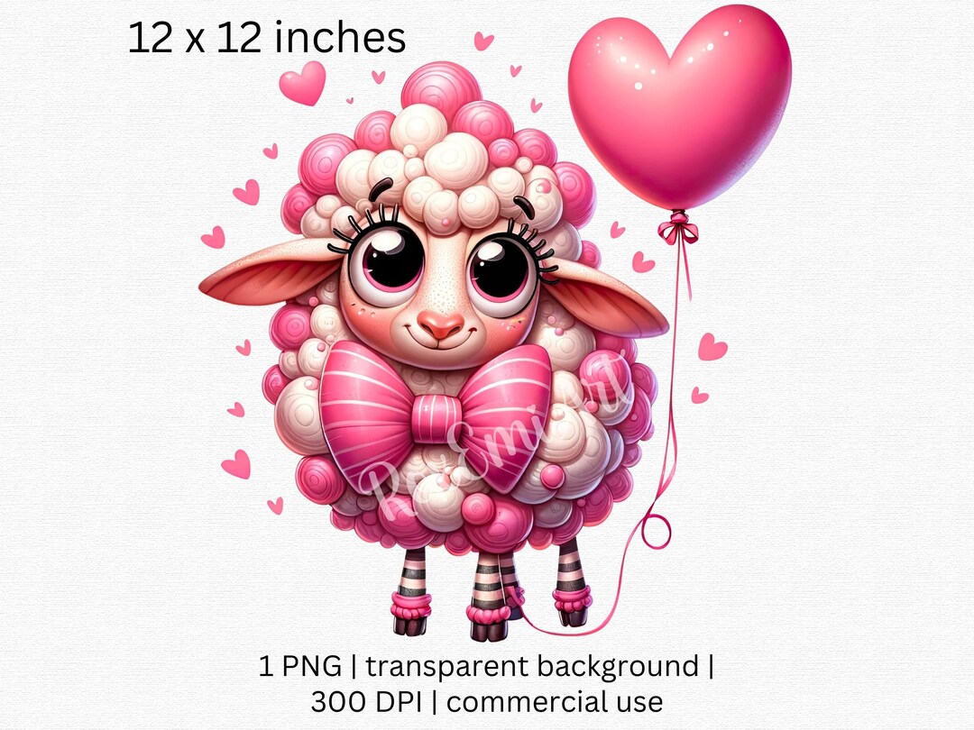 Cute Sheep With Heart Balloon Clipart. For: Valentines Day Card for Him ...