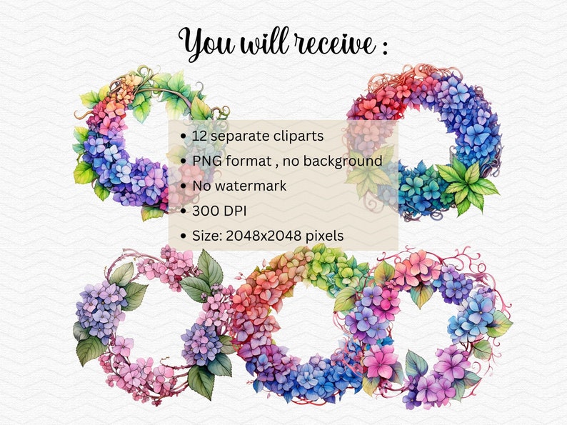 Hydrangea Wreath Watercolor Clipart Bundle - Transparent Pngs, Digital ...