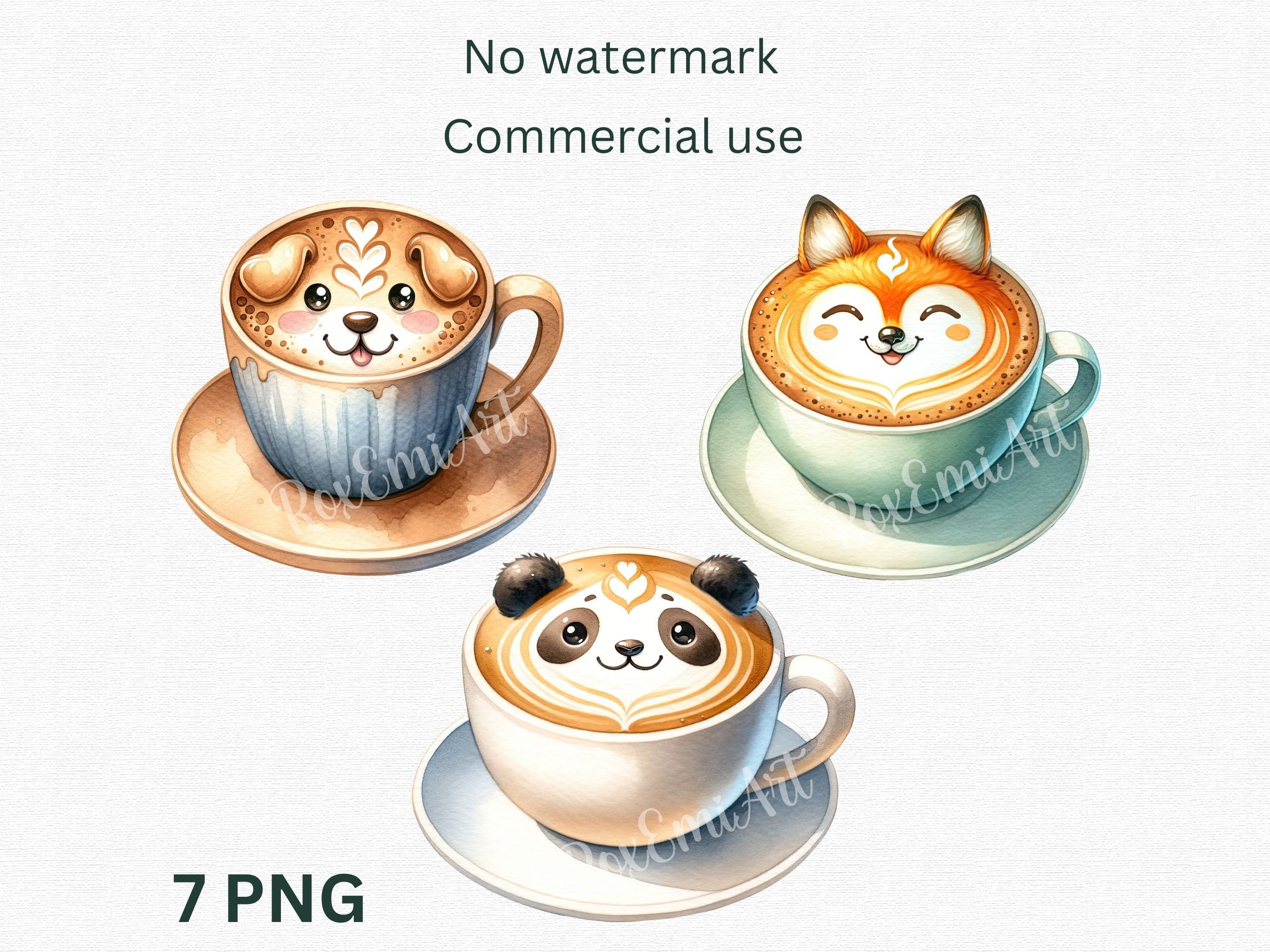 Whimsical Coffee Cup Clipart With Cute Animal Faces for Adorable Latte ...