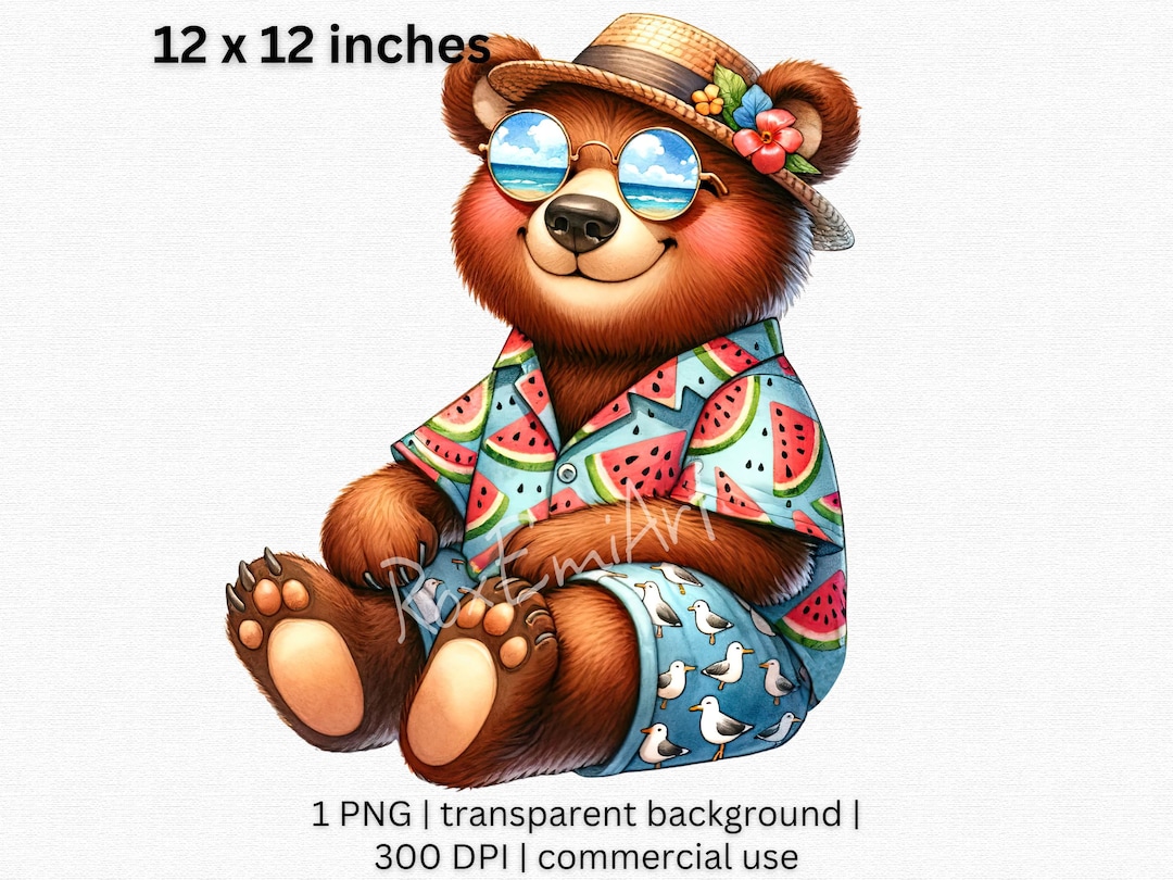 Summer Vibes Bear Clipart, Tropical Beach Ready Teddy PNG, Printable ...