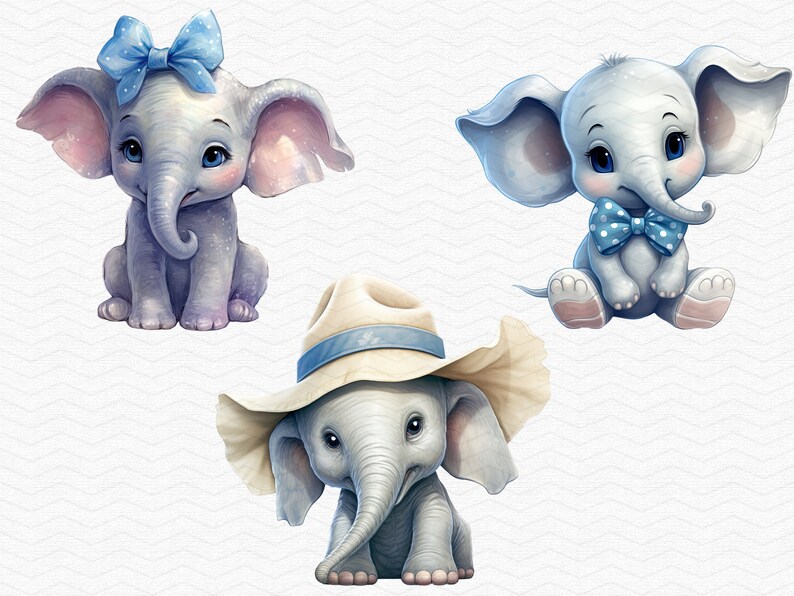 Baby Elephant With Bow Clipart, Nursery Decor, Baby Shower Invitations ...