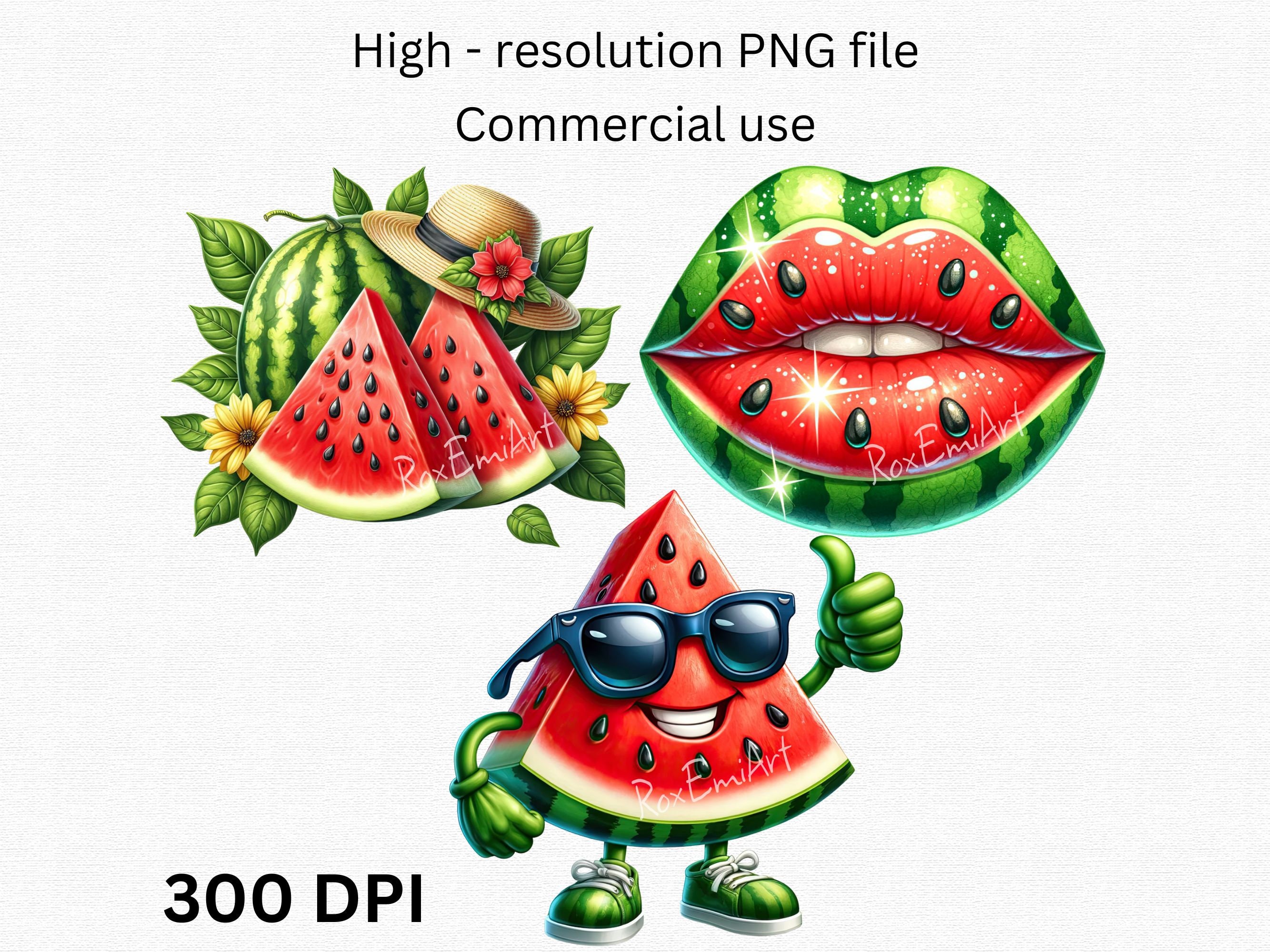 Summer Vibes Watermelon Clipart Bundle, Vibrant Watermelon Lips Clipart ...