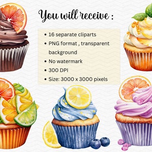 Watercolor Cupcake Clipart | Baking Clipart | 16 Cupcake Png Pack ...