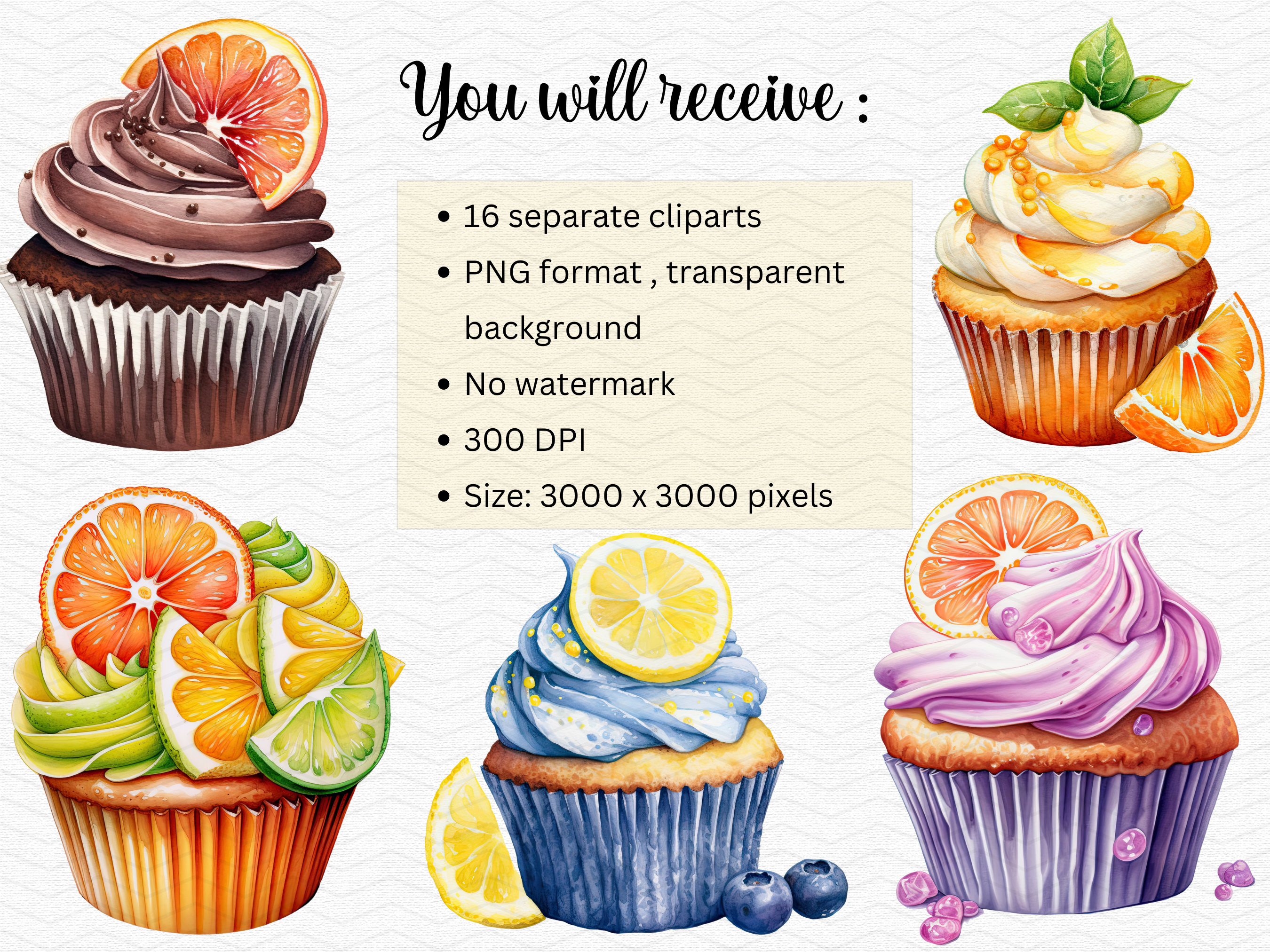 Watercolor Cupcake Clipart Baking Clipart 16 Cupcake Png - Etsy