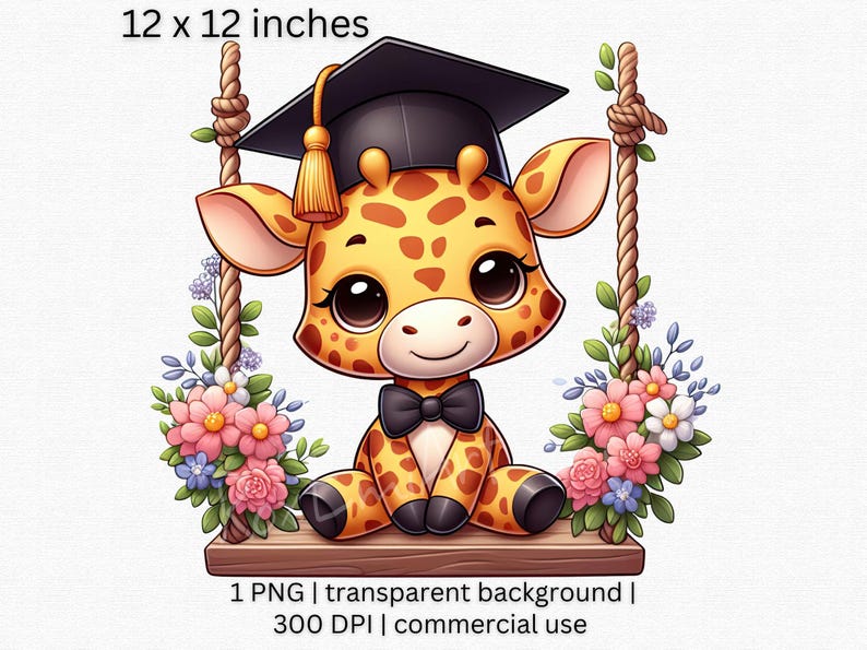 Graduation Giraffe Clipart, Cute Graduate Animal PNG, Nursery Art ...
