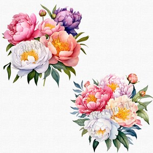 Watercolor Flower Bouquet Clipart | Peony Flower PNG Bundle | Free ...