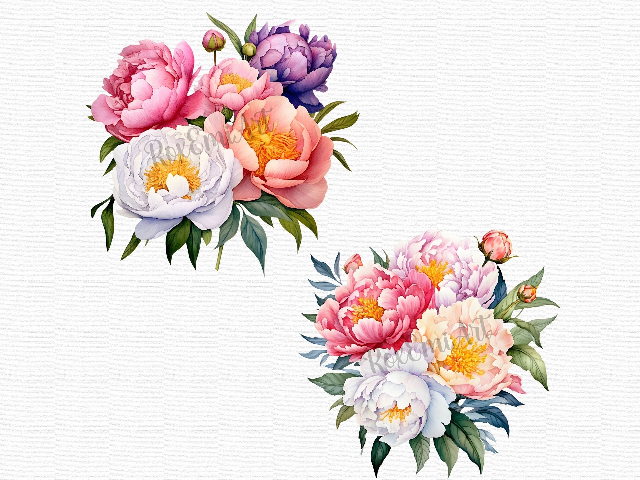 Watercolor Flower Bouquet Clipart Peony Flower PNG Bundle Free ...