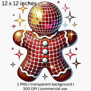 Disco Gingerbread Man Clipart, Sparkling Disco Ball Clipart, Retro PNG ...