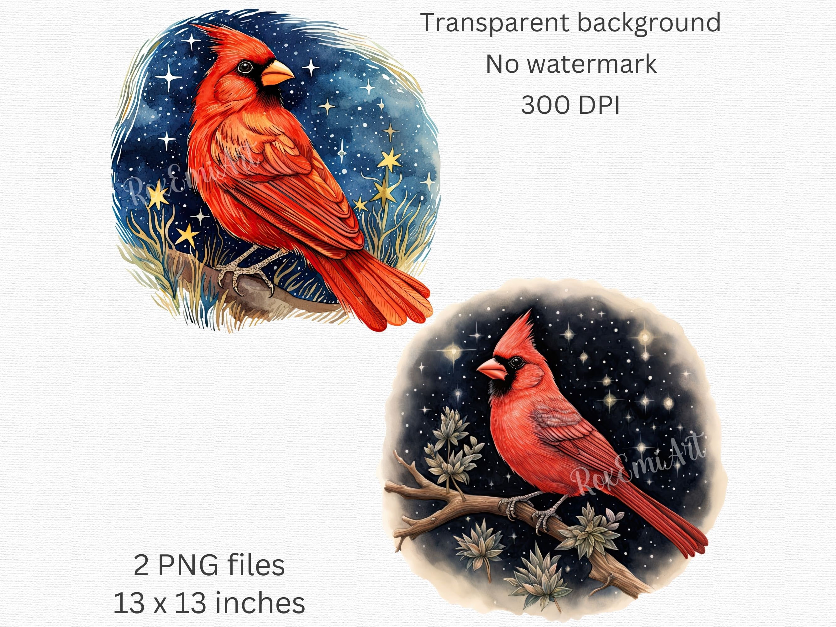Red Cardinal Under Starry Night Sky Clipart, Sublimation Designs, Card ...
