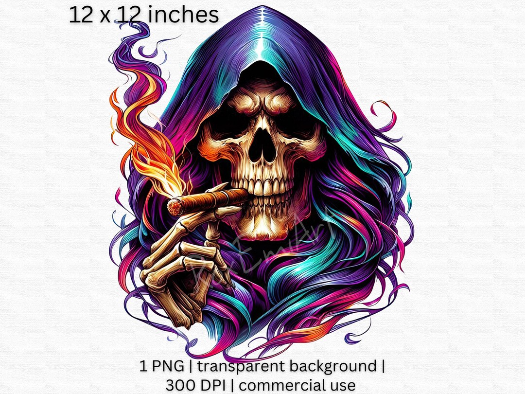 Skull Smoking Cigar Clipart, Gothic Skeleton PNG, Digital Printable ...