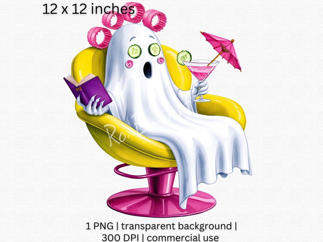 Relaxing Ghost Clipart, Cozy Halloween Clipart, Cute Ghost Reading PNG ...