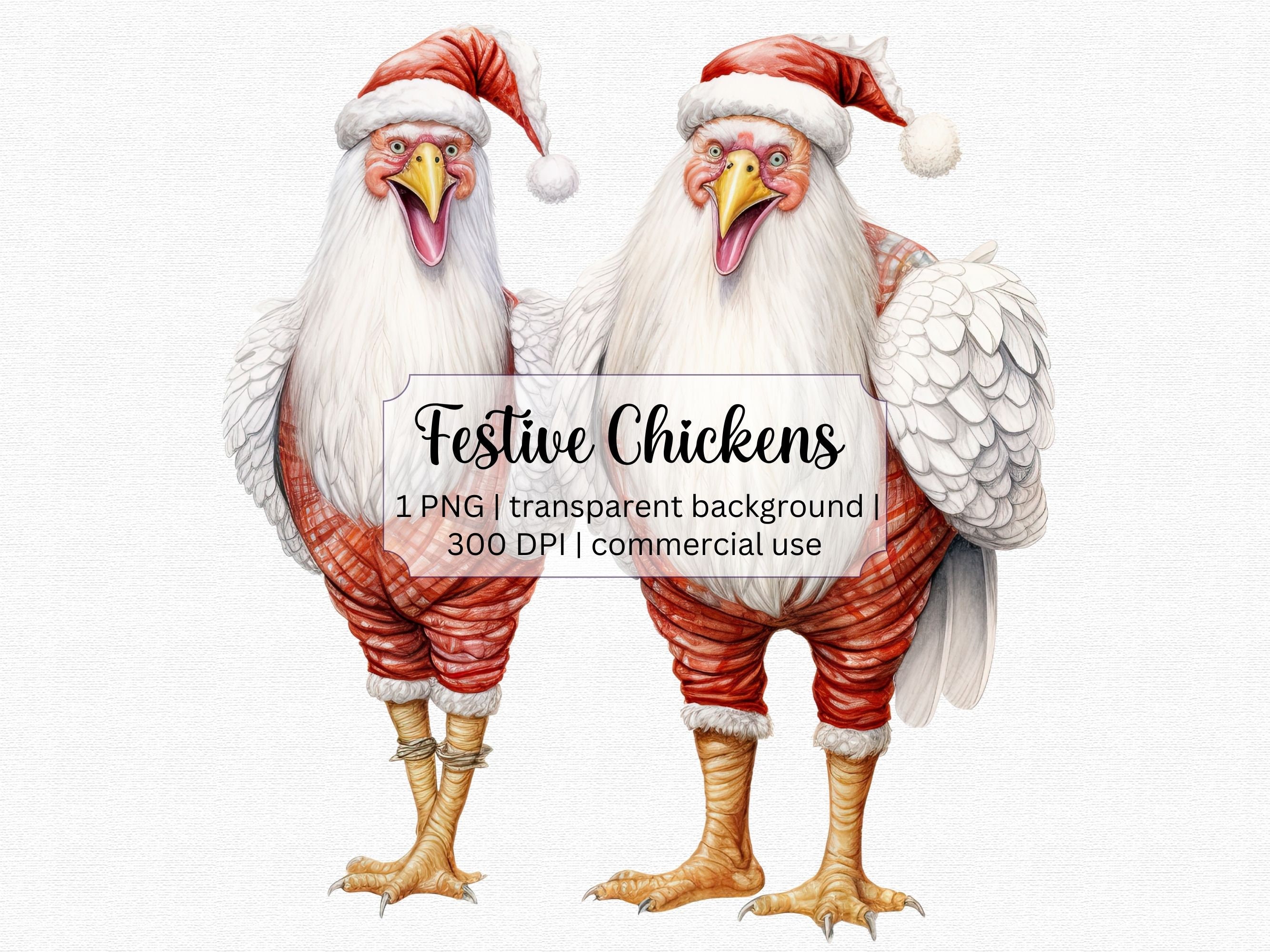 Funny Chicken Dressed as Santa Clipart, Christmas Chicken PNG, Digital ...