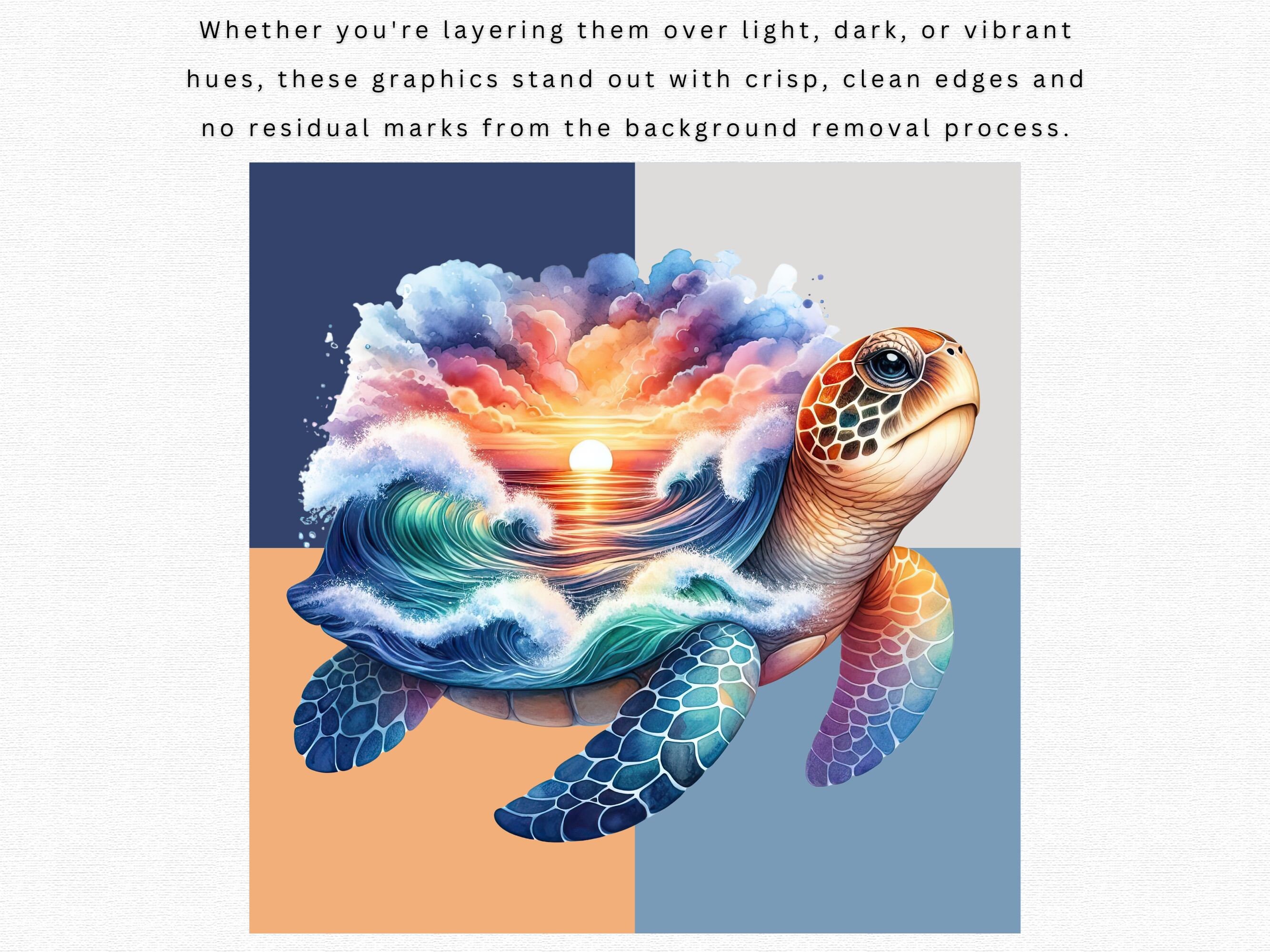 Vibrant Sea Turtle Clipart With Sunset Shell - Ocean Life PNG, Nautical ...
