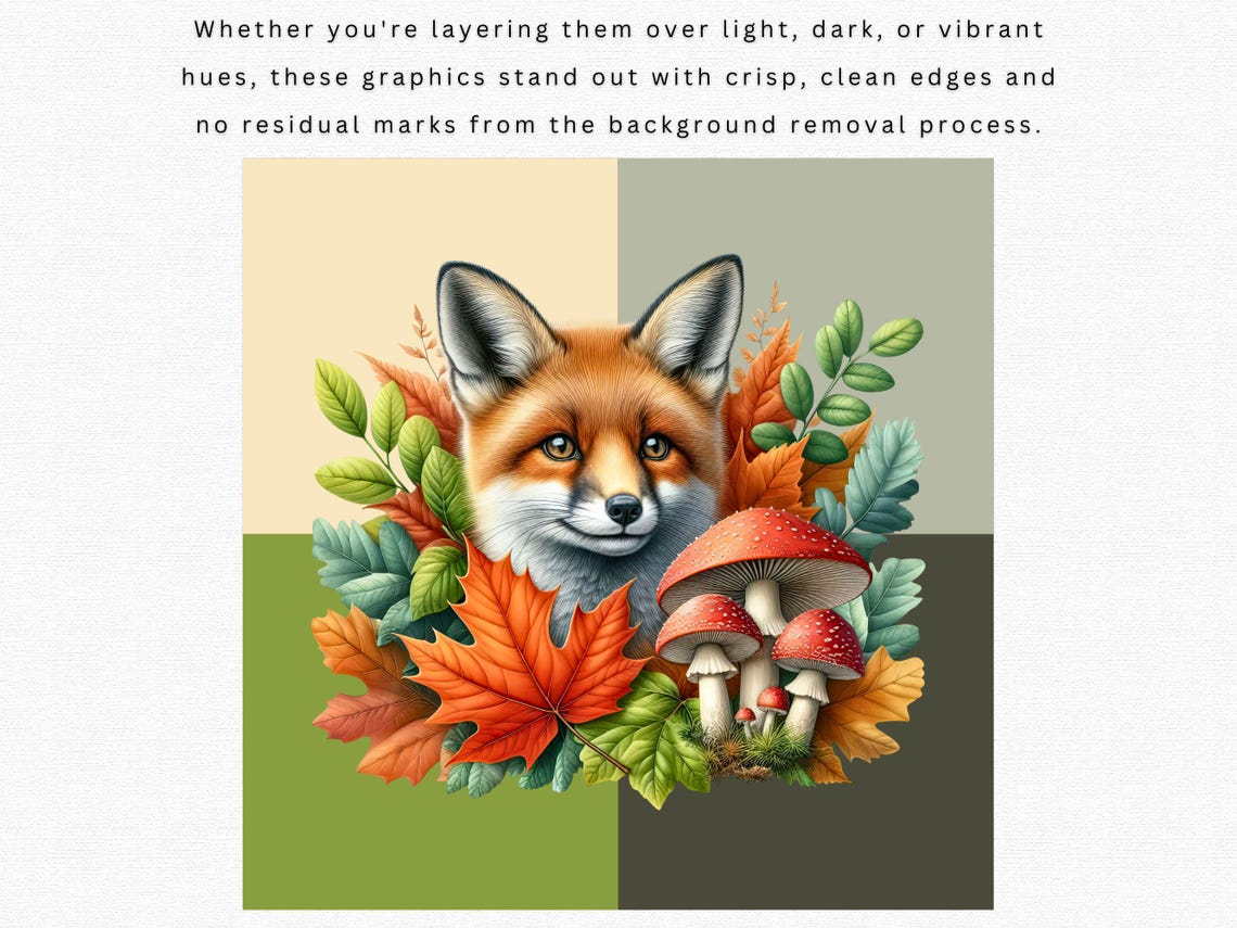 Autumn Fox Clipart, Fall Forest Fox With Mushrooms PNG, Woodland Animal ...
