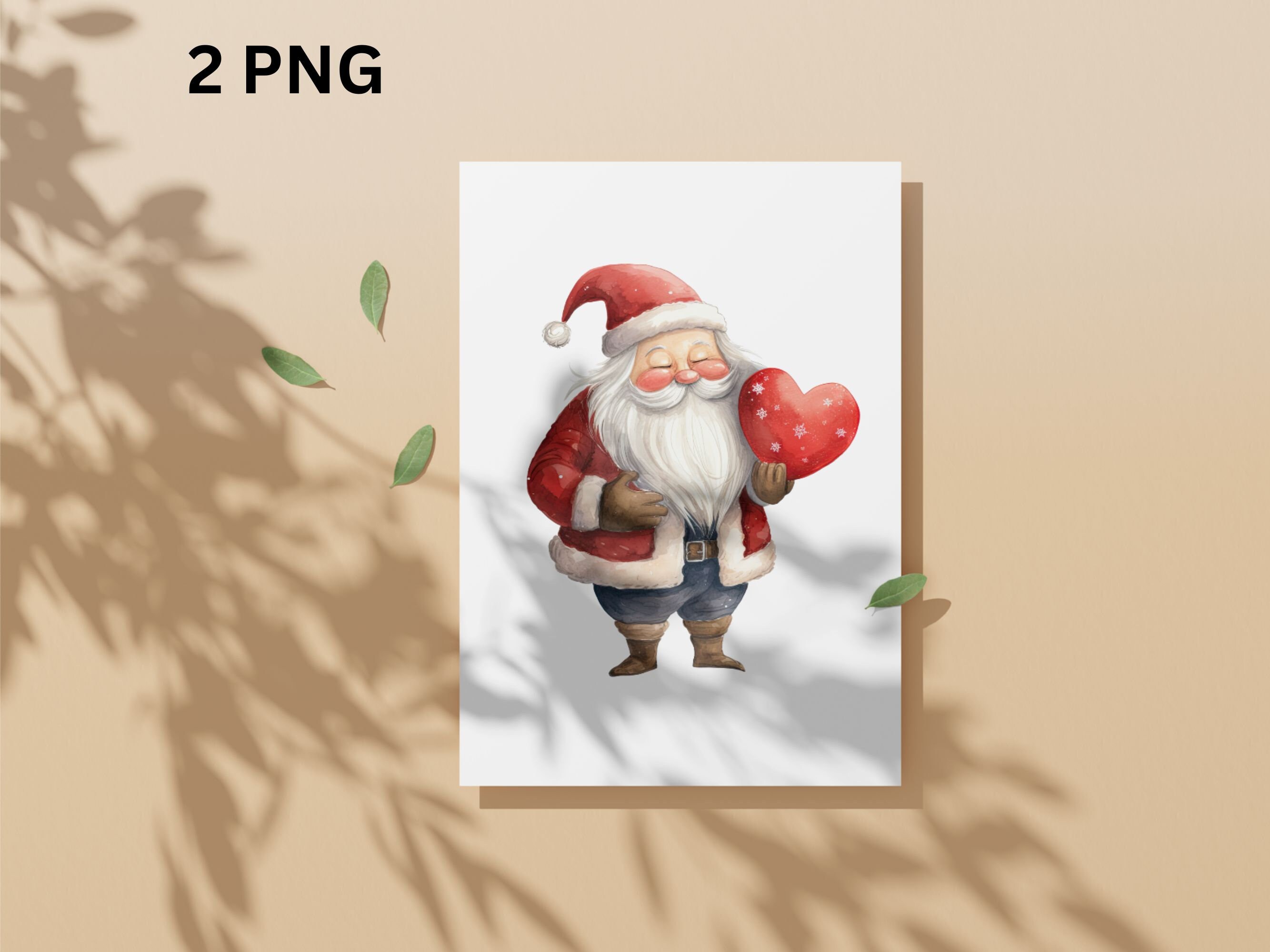 Watercolor Santa Clipart Cute Santa With Heart Transparent - Etsy