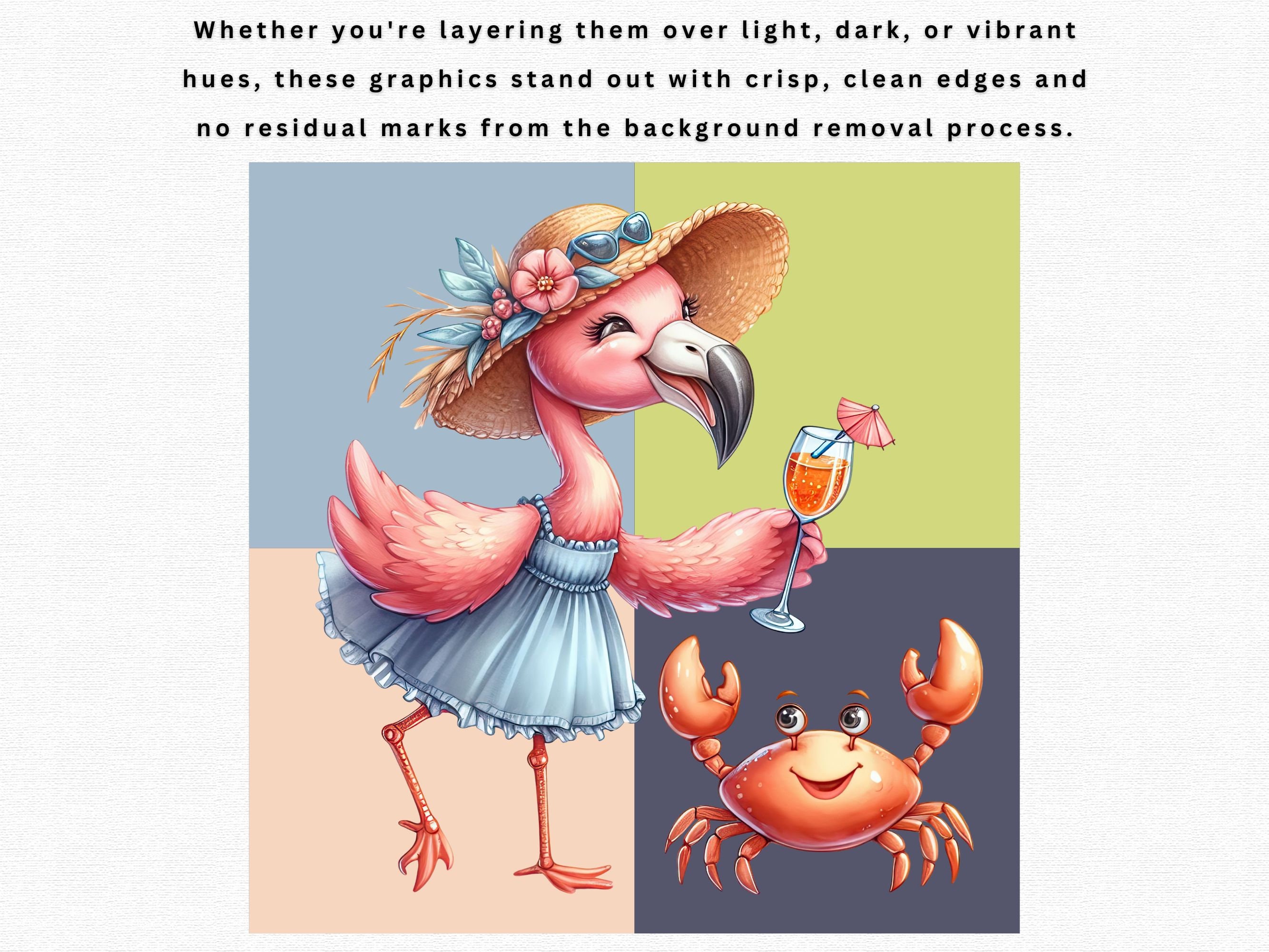 Charming Pink Flamingo & Friendly Crab Clipart - Perfect for Summer ...