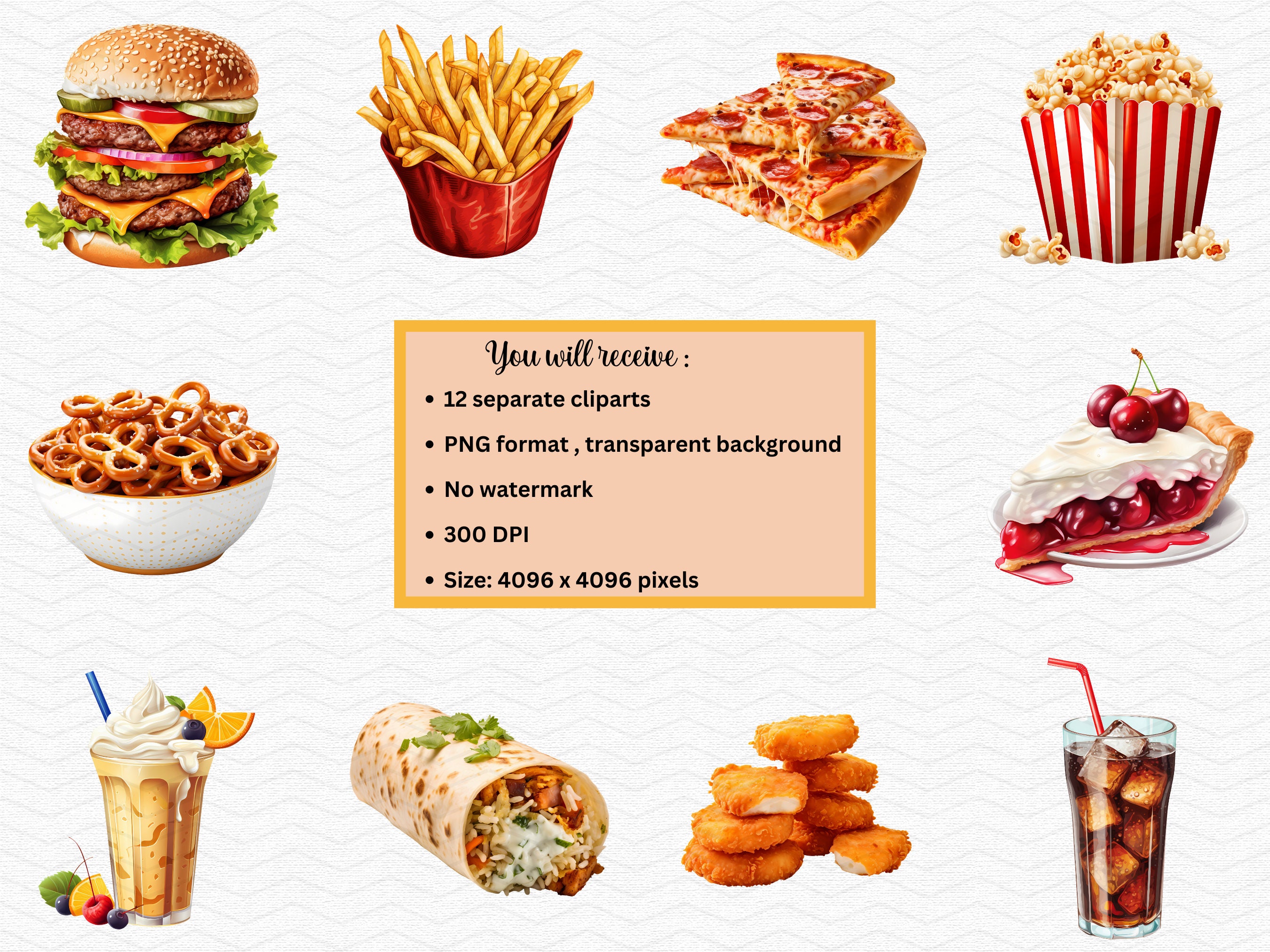 Watercolor Junk Food Clipart Bundle Burger Clipart, Pizza Clipart and ...