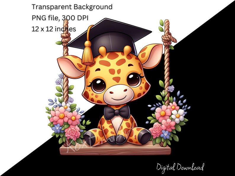 Graduation Giraffe Clipart, Cute Graduate Animal PNG, Nursery Art ...