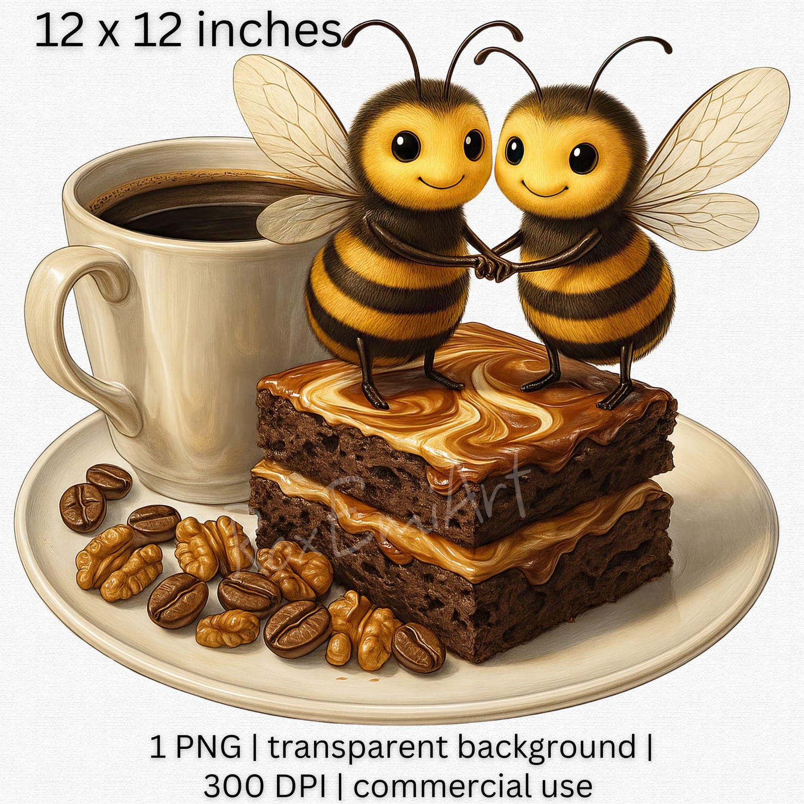 Cozy Coffee Clipart, Cute Bee PNG, Brownie Dessert Clipart, Cartoon ...