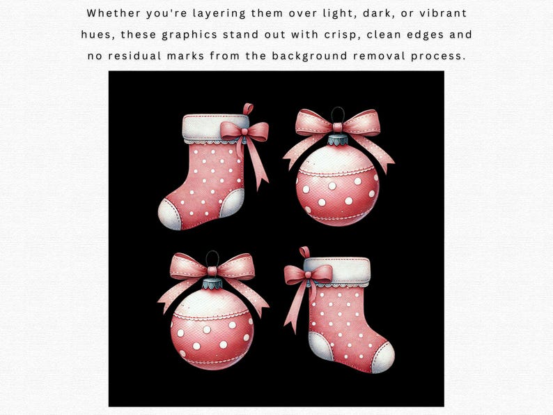 Pink Polka Dot Christmas Clipart, Festive Stockings and Ornaments PNG ...