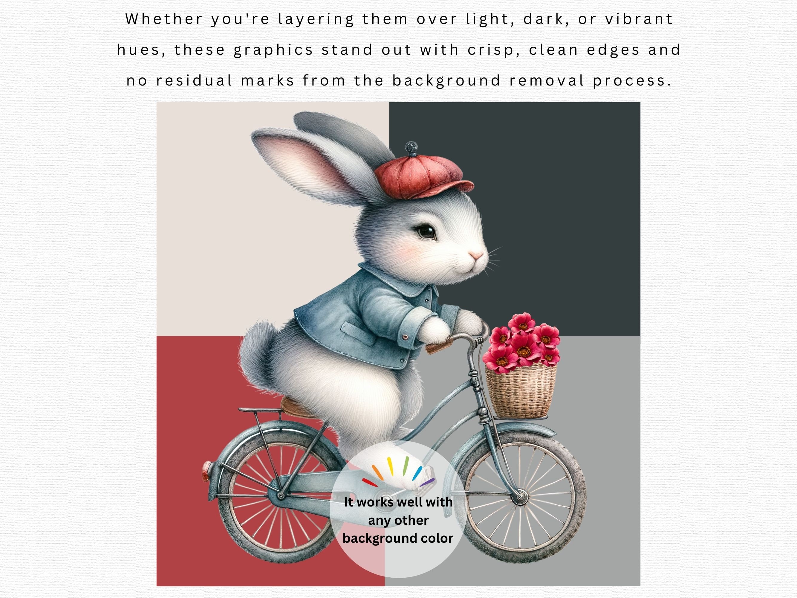 Charming Bunny Cyclist Clipart - Adorable Rabbit on Bicycle Digital ...