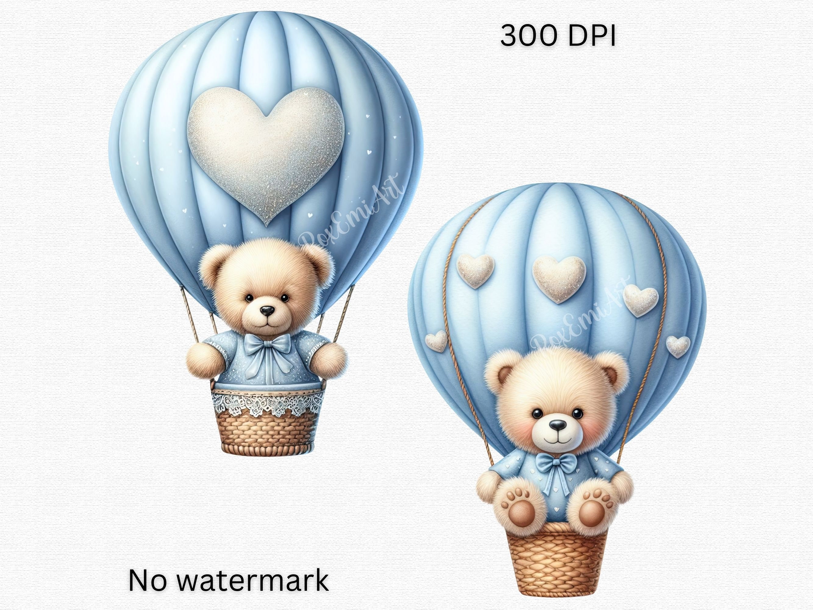 Adorable Teddy Bear Hot Air Balloon Clipart, Cute Digital PNG Bundle ...