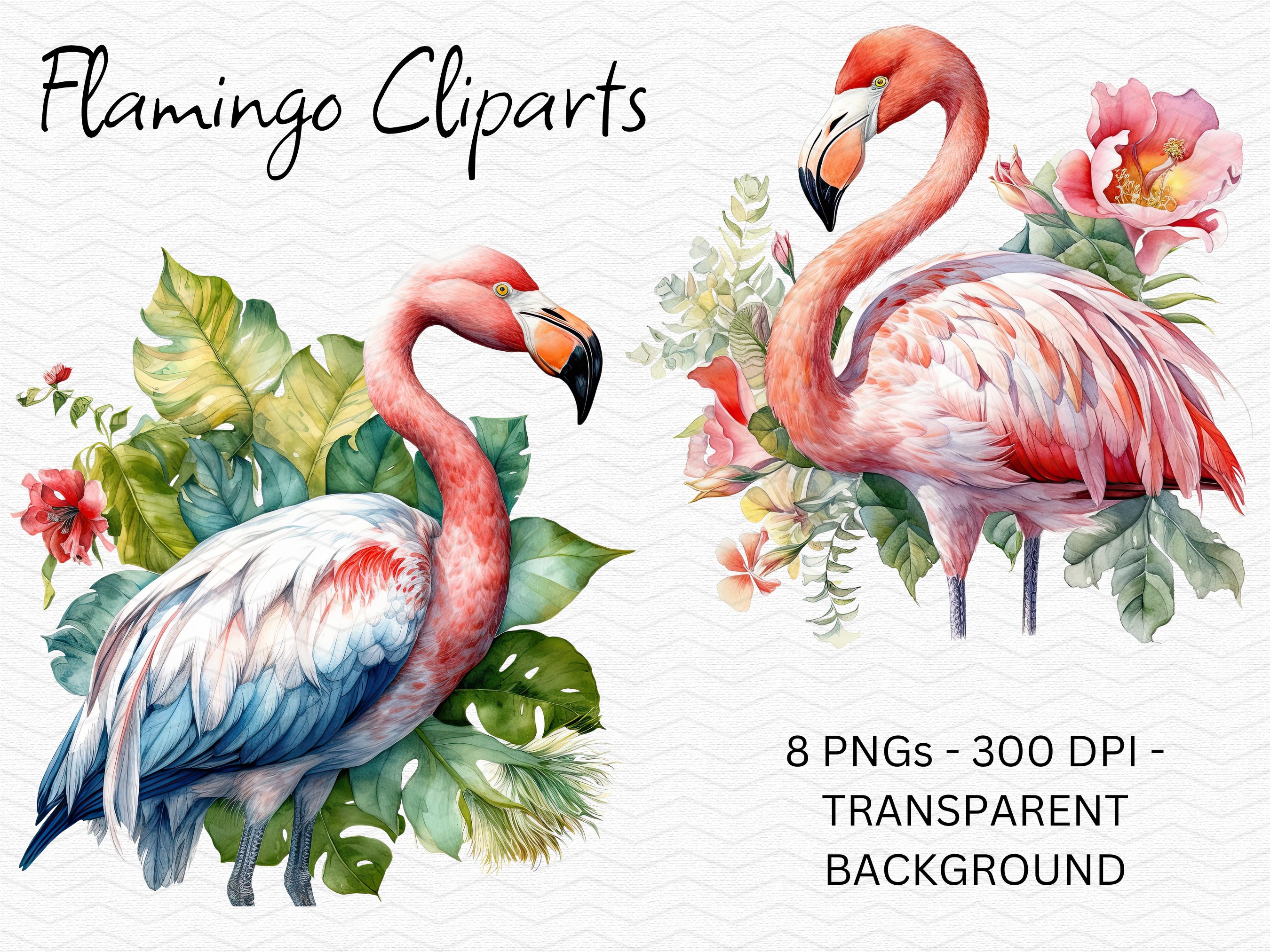 Watercolor Flamingo PNG Clipart With Tropical Plant PNG - Etsy