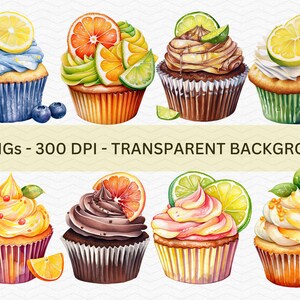 Watercolor Cupcake Clipart | Baking Clipart | 16 Cupcake Png Pack ...