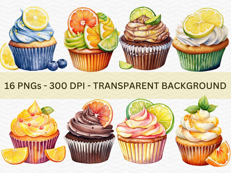 Watercolor Cupcake Clipart | Baking Clipart | 16 Cupcake Png Pack ...