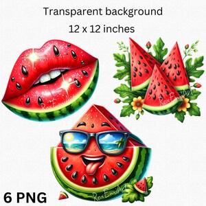Summer Vibes Watermelon Clipart Bundle, Vibrant Watermelon Lips Clipart ...